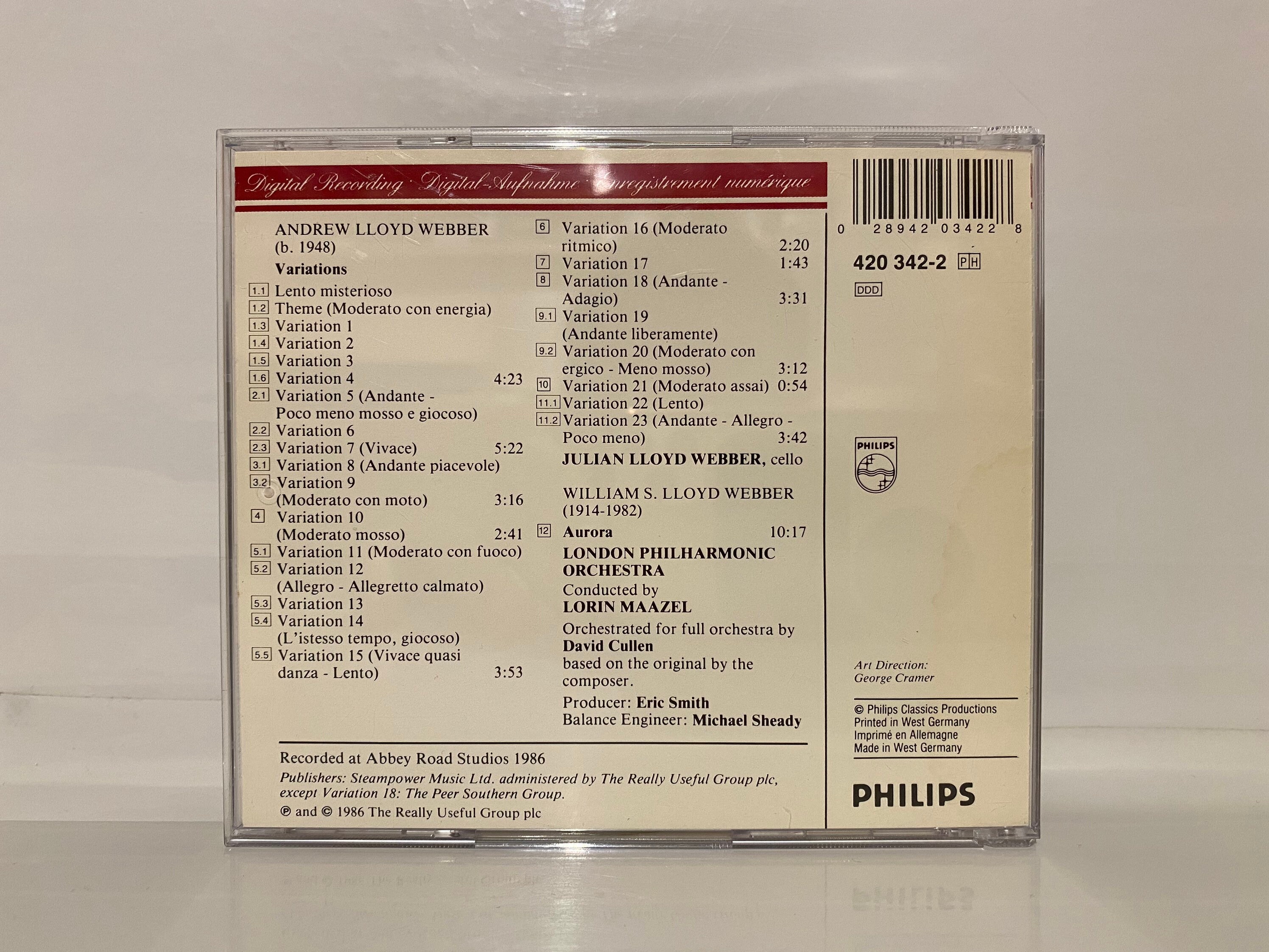 Andrew Lloyd Webber Variations Julian Cello William Aurora Musicals CD ...