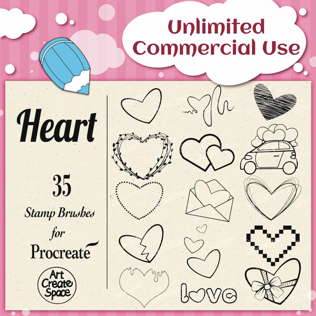 Heart Procreate Stamp Brushes: Valentine's Day, Love (digital Download ...