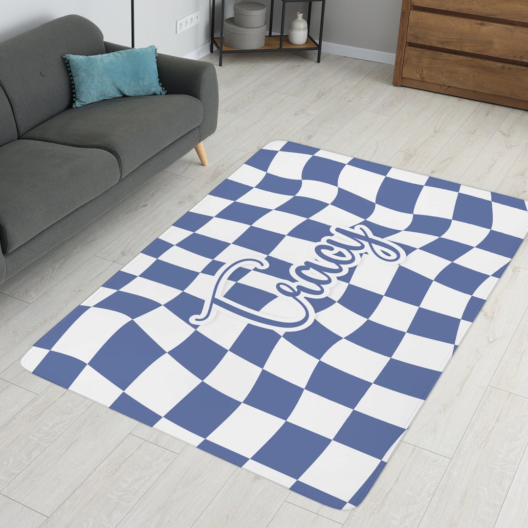 Personalized Plaid Name Coral Velvet Floor Rug, Printed Design Letter ...