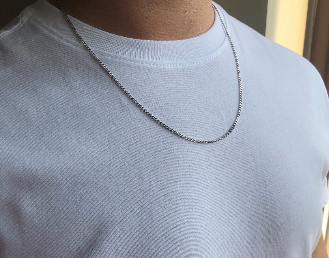 Sterling Silver Curb Chain Man Necklace Silver Boyfriend - Etsy