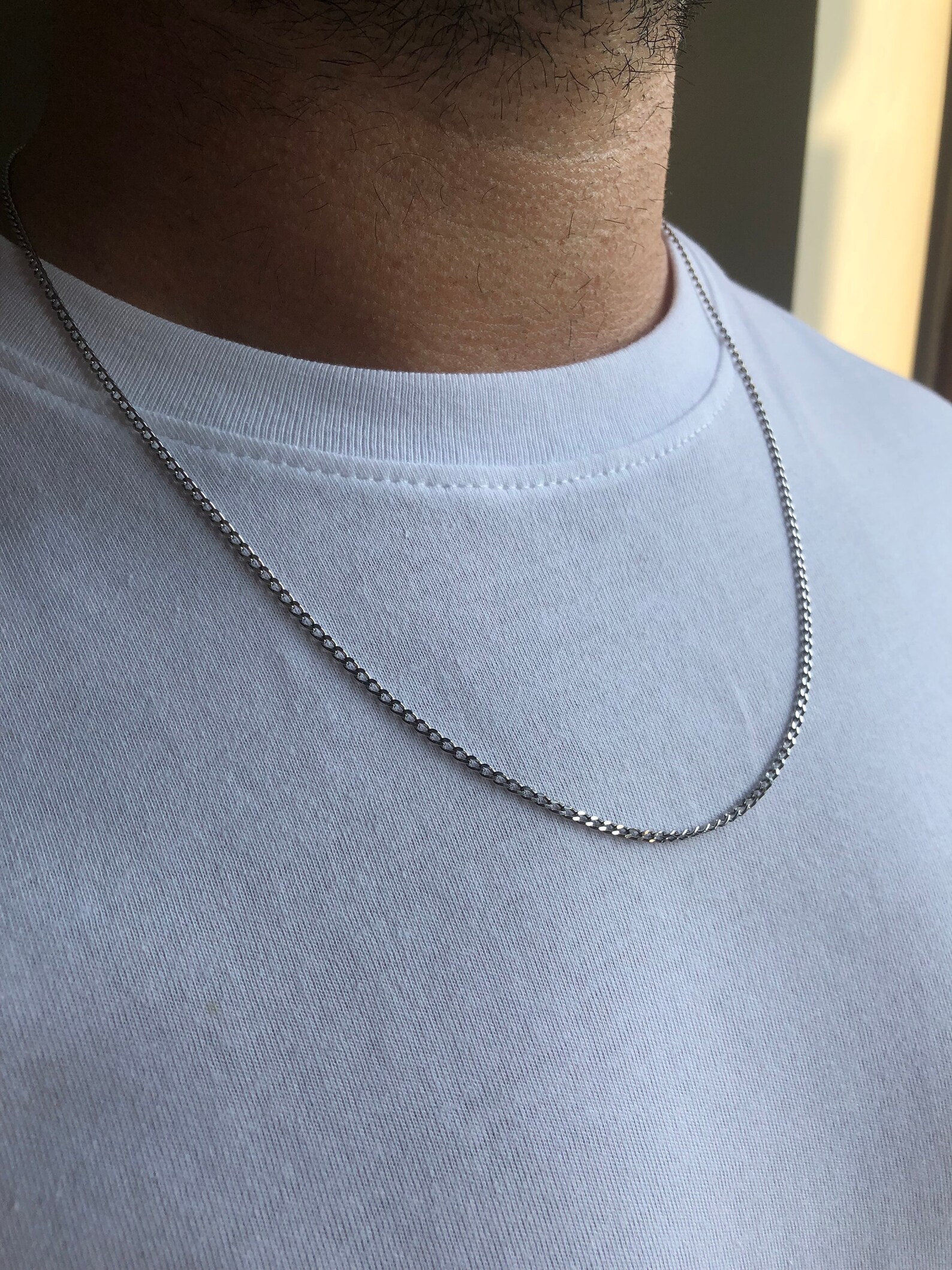 Sterling Silver Curb Chain Man Necklace Silver Boyfriend - Etsy