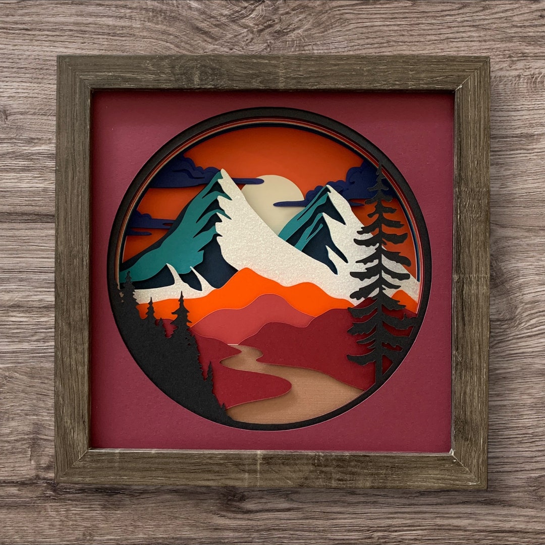 8"x8" Mountain Sunset Shadowbox - Etsy