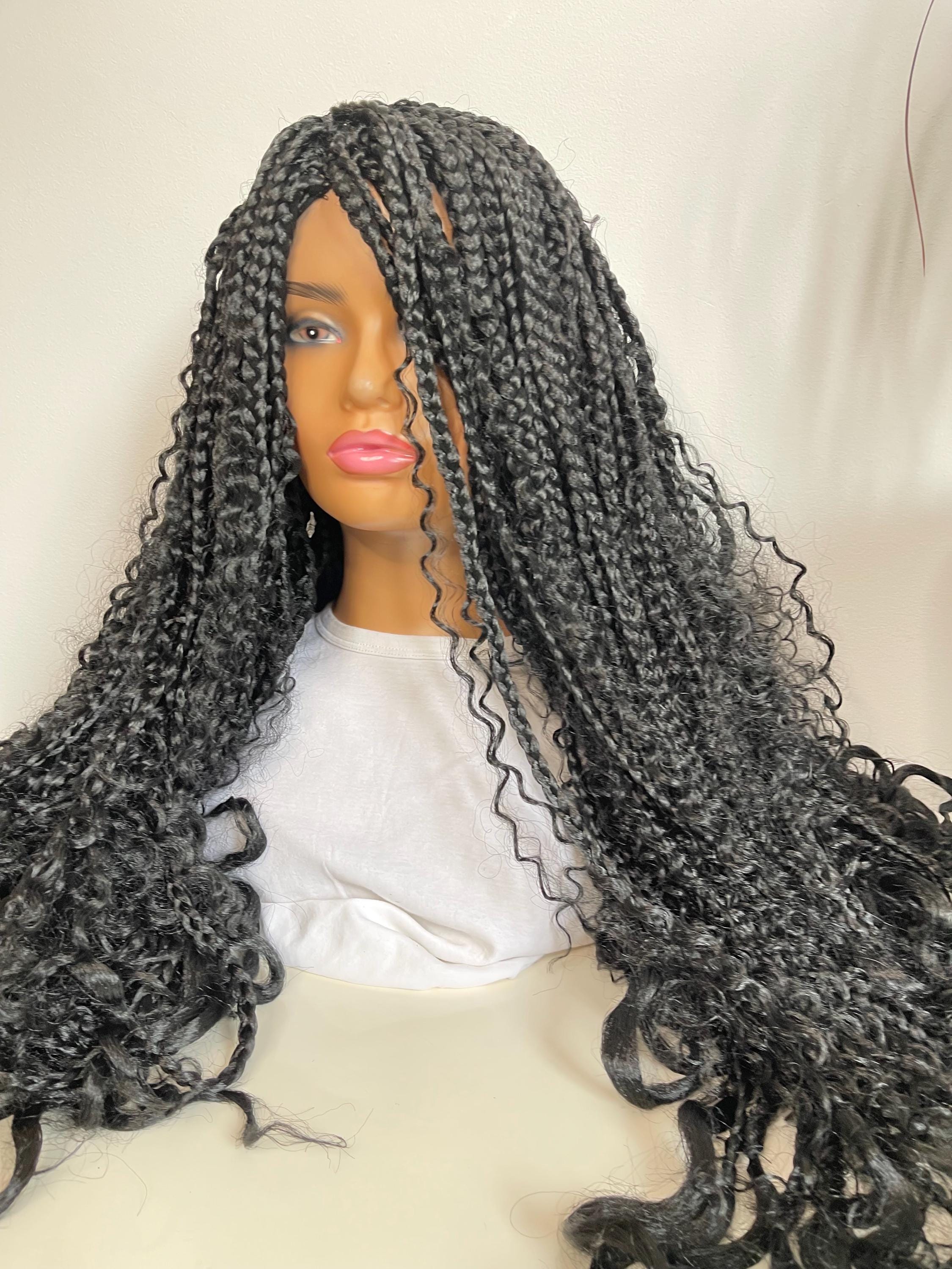 Handmade Boho Knotless Braid Wig, Colour 1b, Long (34 Inches). - Etsy