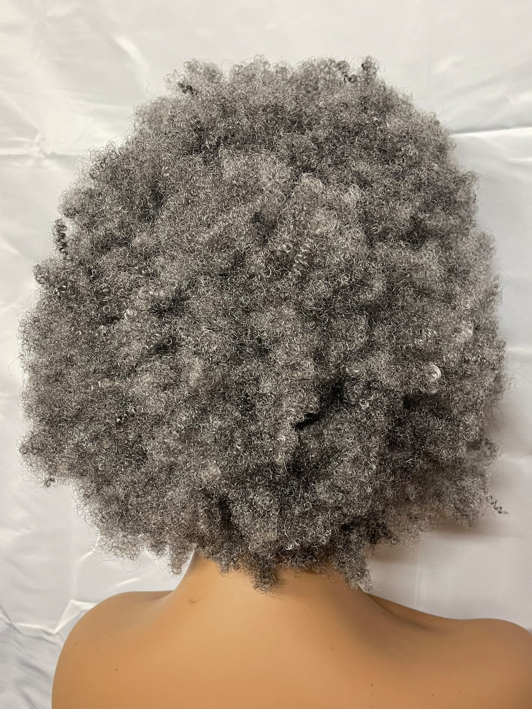 Grey Afro Kinky Curly Synthetic Wig Natural Look Human Hair for Black ...