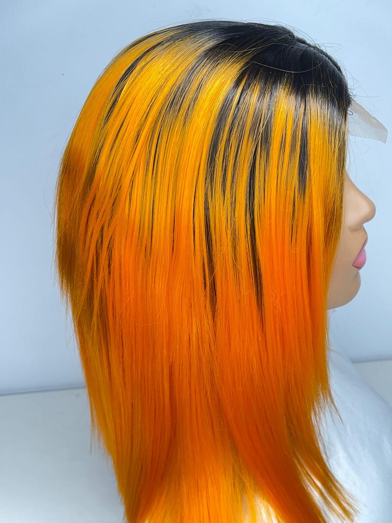 Women Orange Short Bob Wig Straight Natural Synthetic Hair Wig Fashion ...