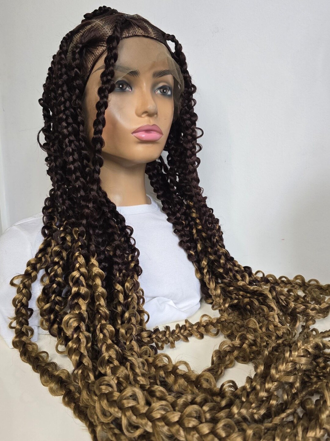 Ombre Light Brown Dutch Braid Wig, Full Lace Synthetic Hair - Etsy