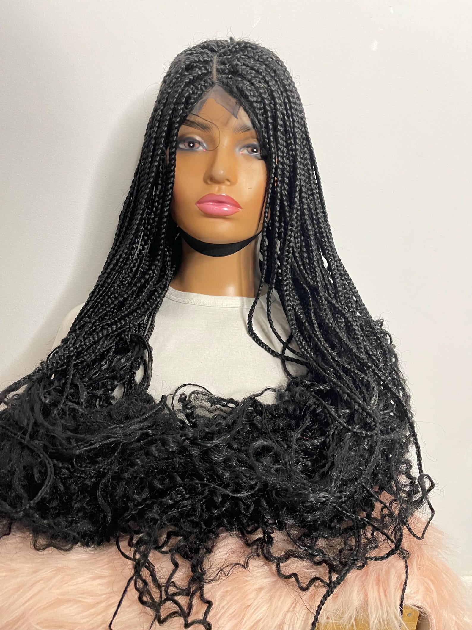 Black Braided Wig Cornrows 2x4 Lace With Elastic Band 37 Inch - Etsy
