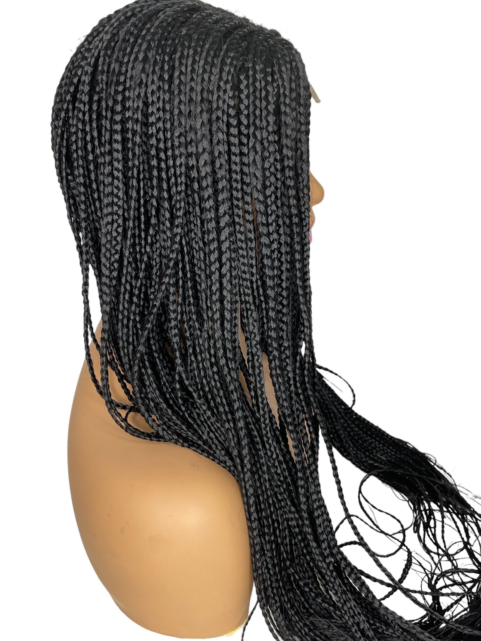 Black Braided Wig Cornrows With Elastic Band 26 Inch 2x4 Lace Frontal ...