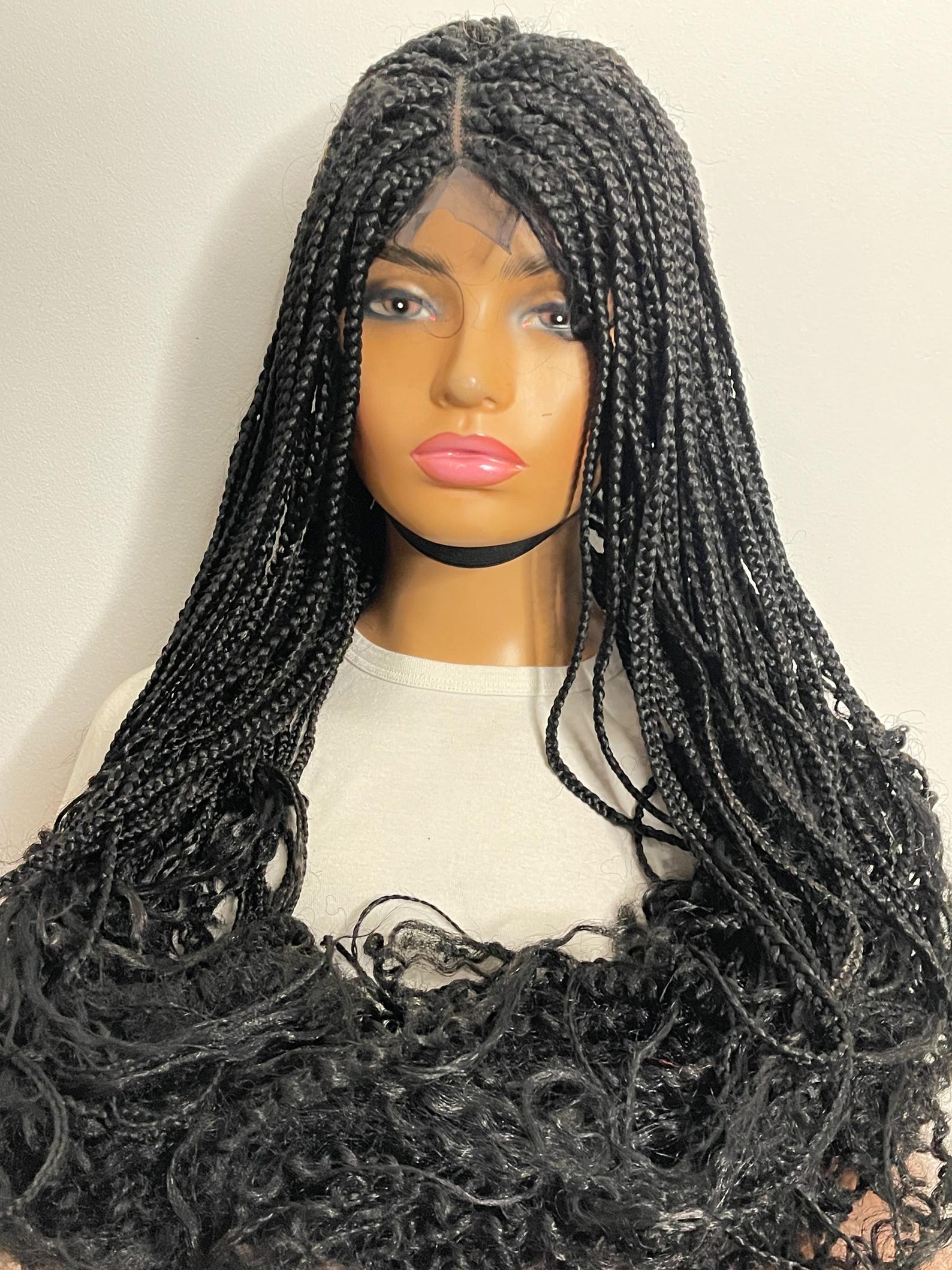 Black Braided Wig Cornrows 2x4 Lace With Elastic Band 37 Inch - Etsy