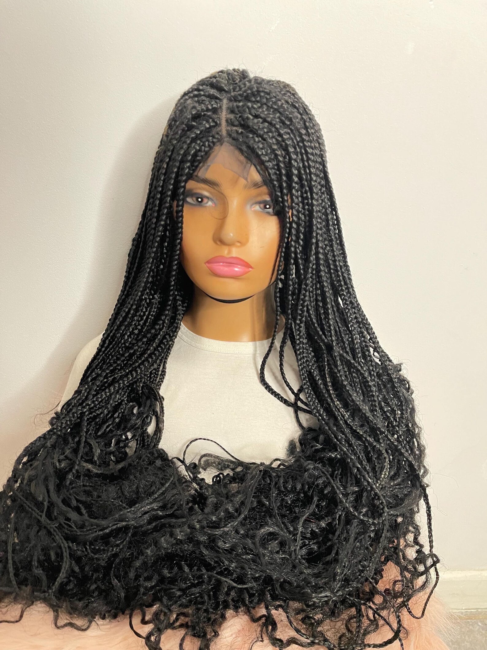 Black Braided Wig Cornrows 2x4 Lace With Elastic Band 37 Inch - Etsy