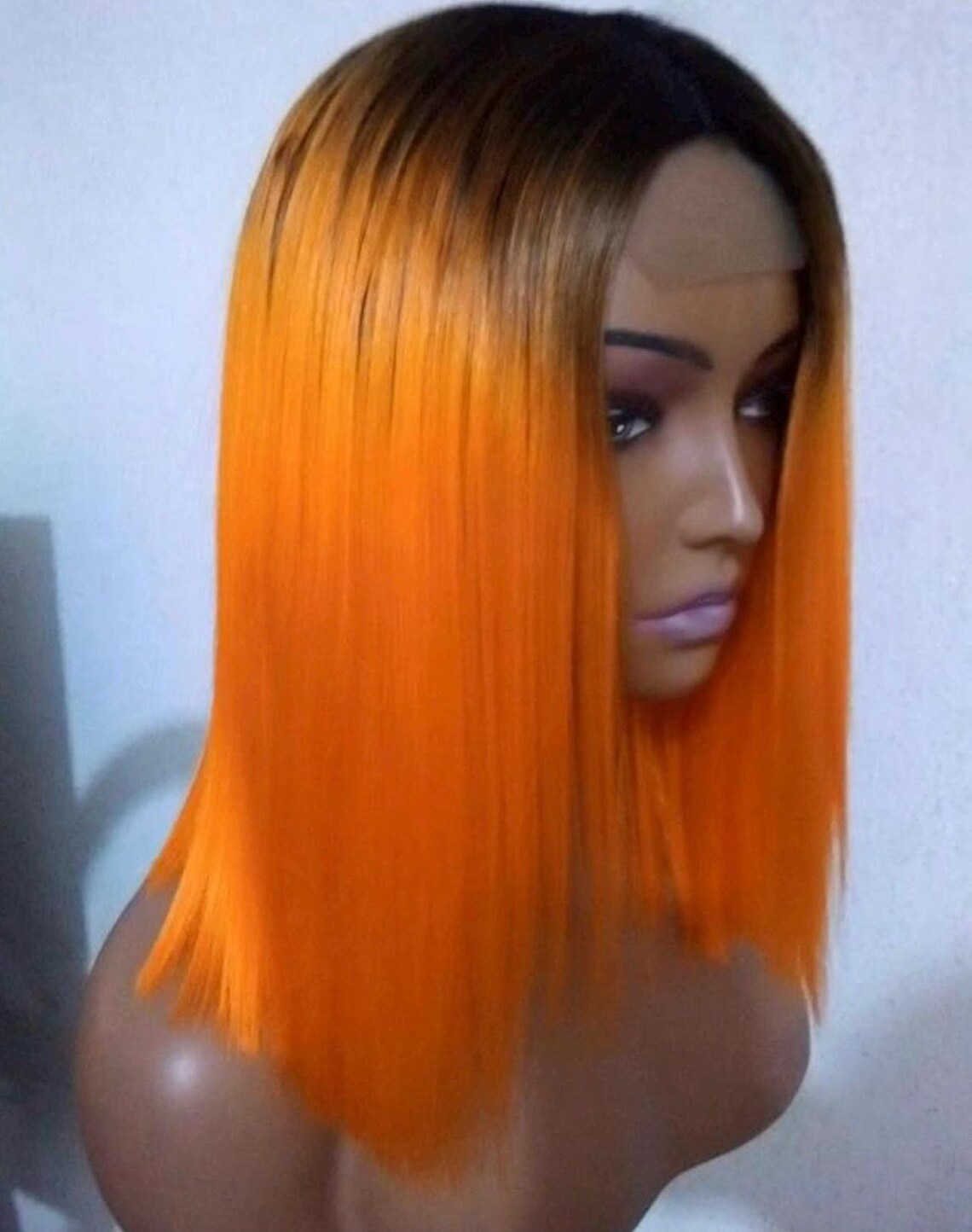 Women Orange Short Bob Wig Straight Natural Synthetic Hair Wig Fashion ...