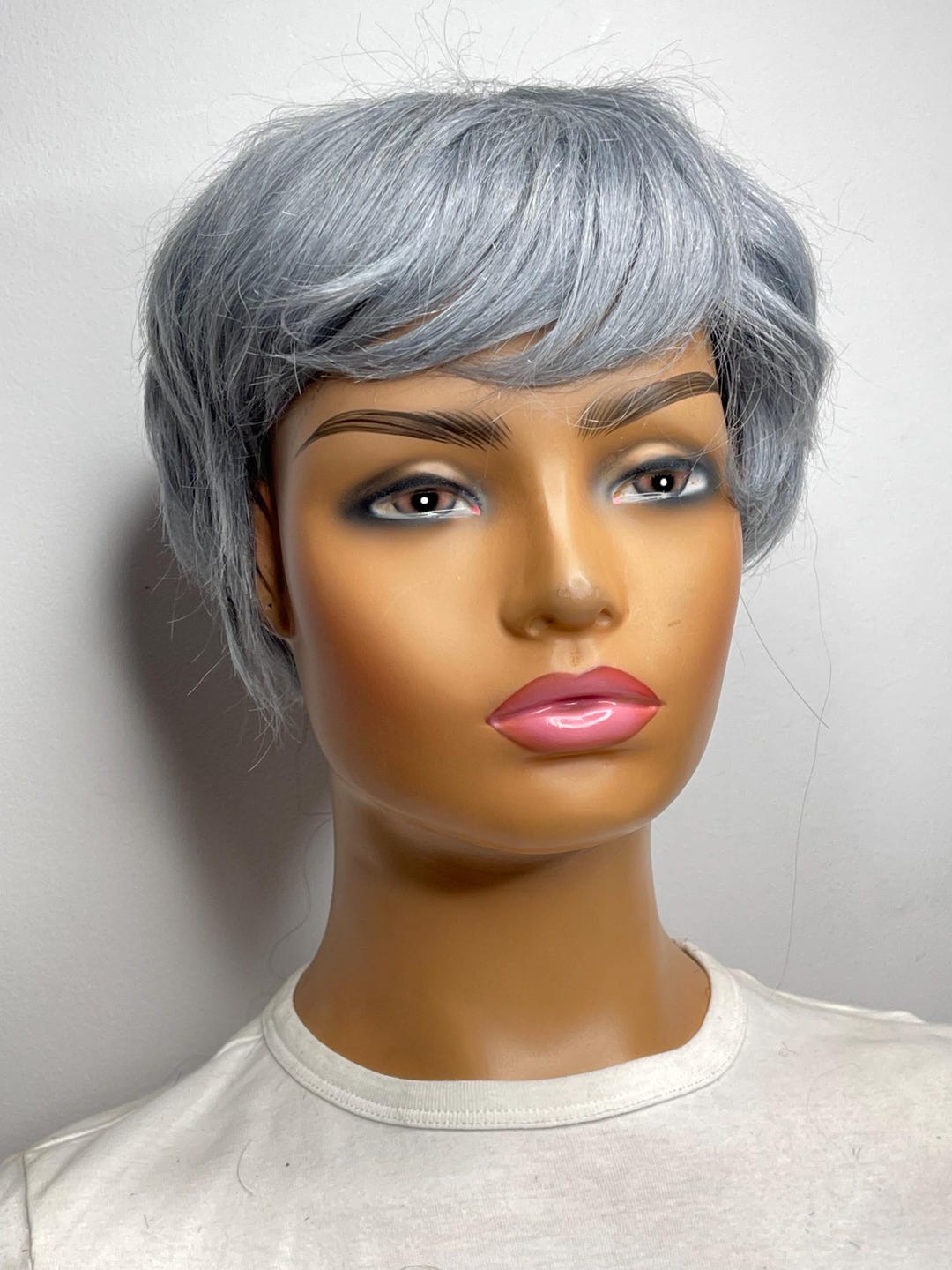 Grey Short Pixie Human Hair Wig Straight Wig Hairstyle - Etsy