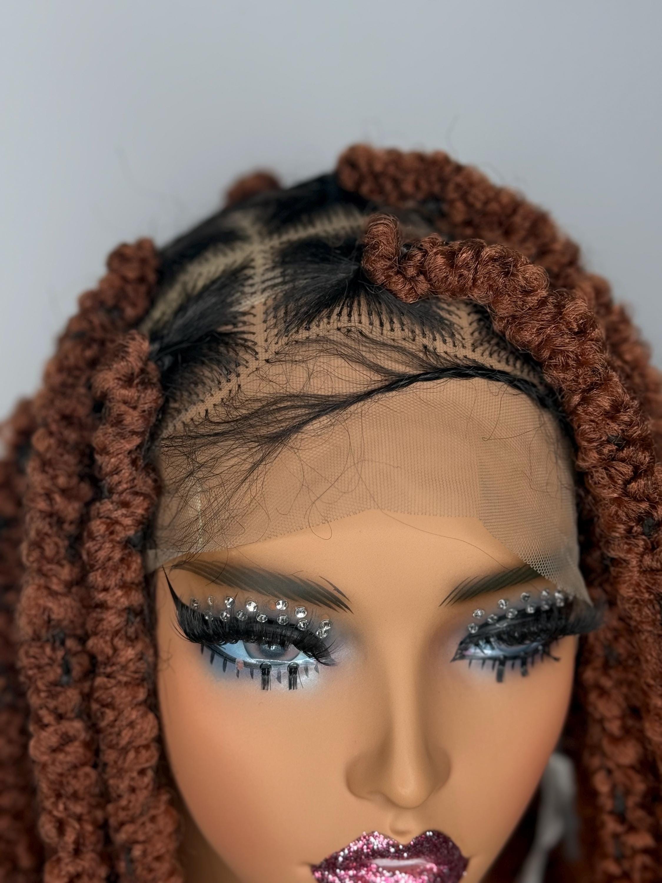 Popcorn Braids Full Lace Braided Wig Hair With Baby Hair, Colour Black ...