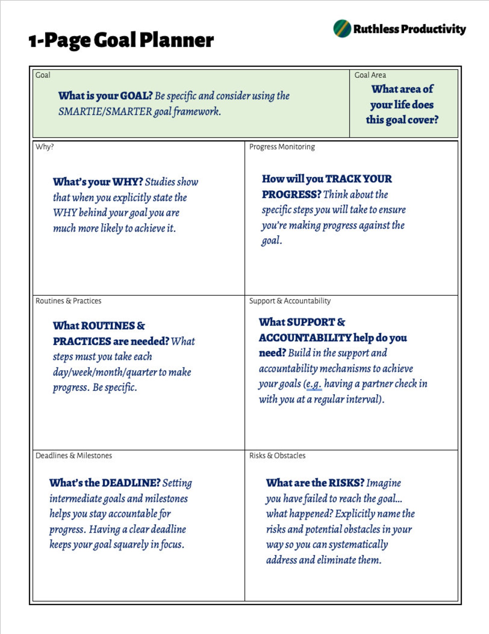 1-page Goal Planning Template - Etsy