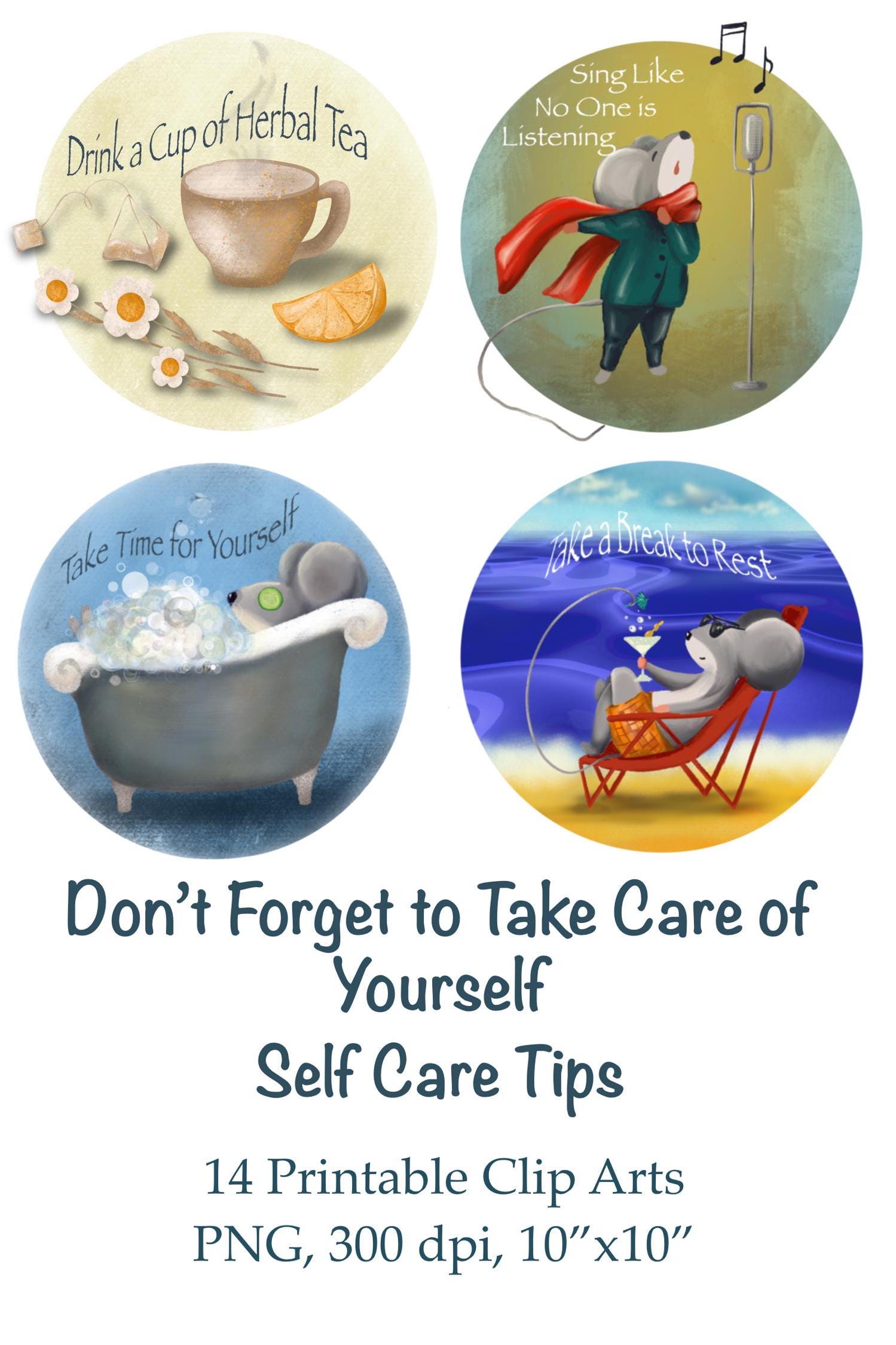 Printable Self-care Cliparts to Create Stickers, Pins or Badges With ...