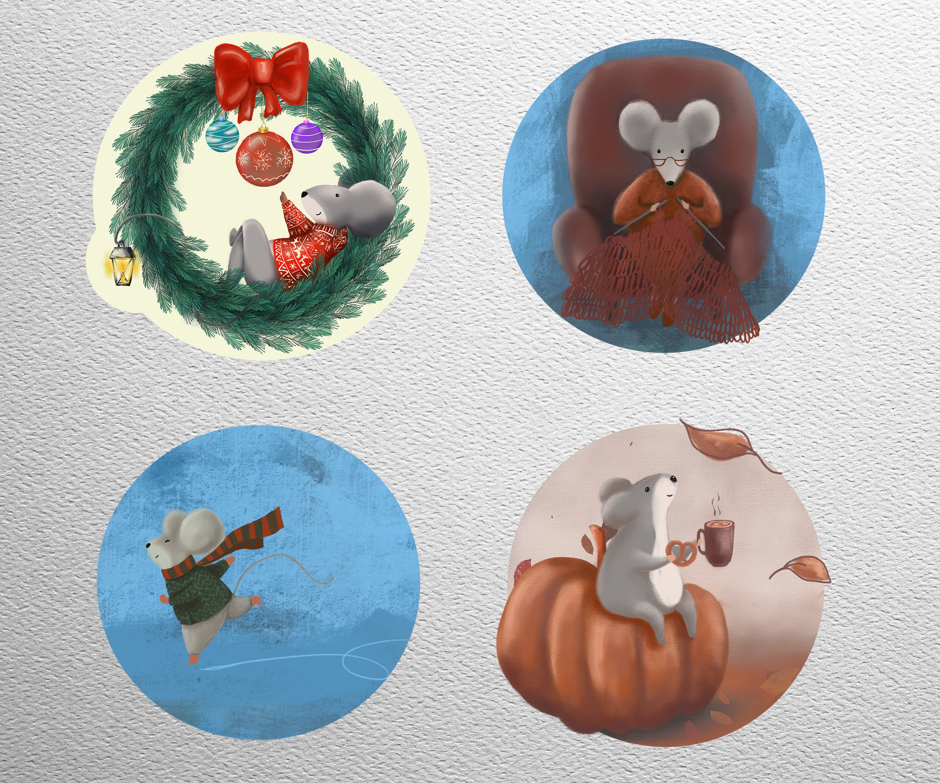 Funny Mice Clipart Bundle, Hand Drawn Printable Images With Cute ...