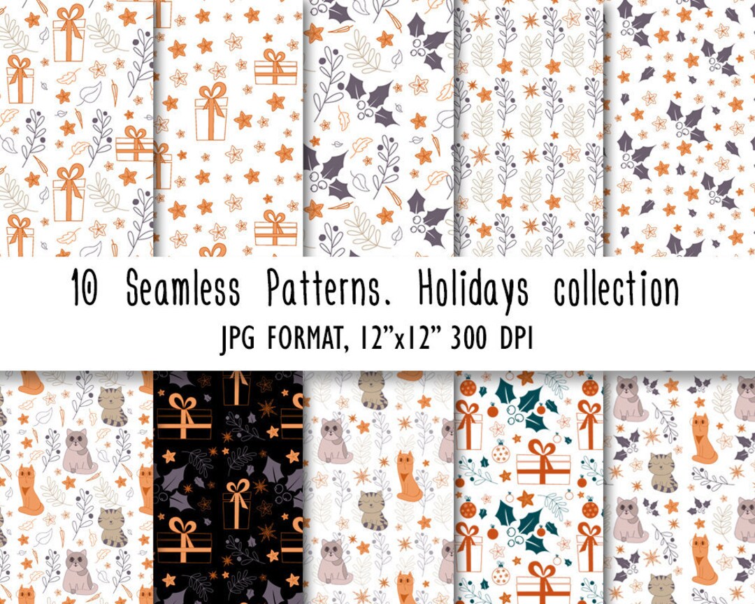 Holidays Digital Paper, Seamless Pattern With Cute Cats, Christmas ...