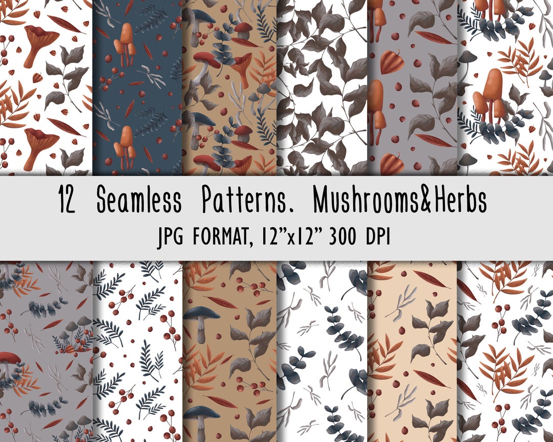 Printable Mushrooms' Paper Pack, Botanical Digital Paper, Vintage ...