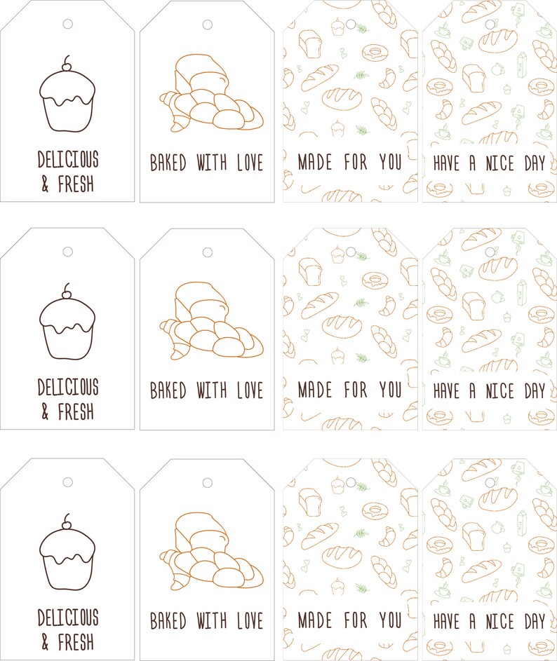 Printable Coffee & Bakery Gift Tags: Doodle Clipart (digital Download ...