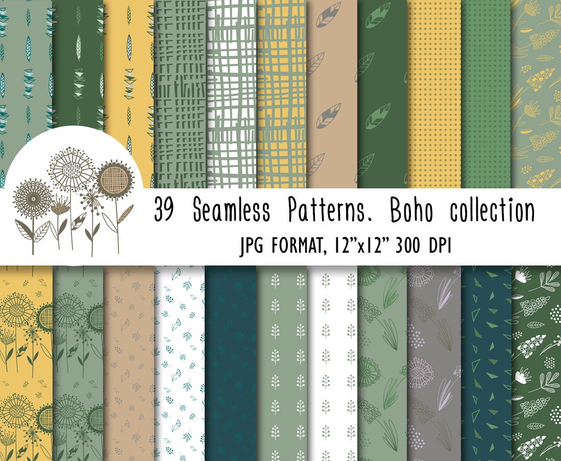Printable Boho Floral Paper Pack Botanical Digital Paper - Etsy