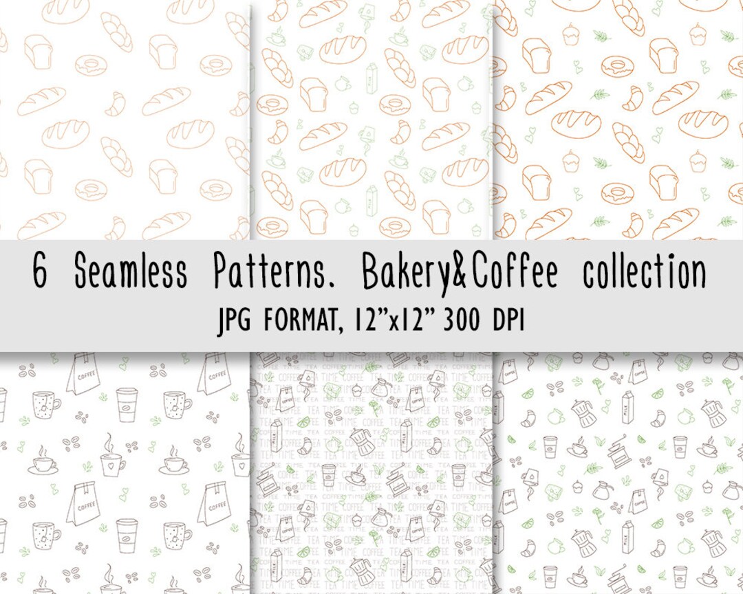 Bakery&coffee Collection, Digital Paper Set, Bread, Coffee and Pastry ...