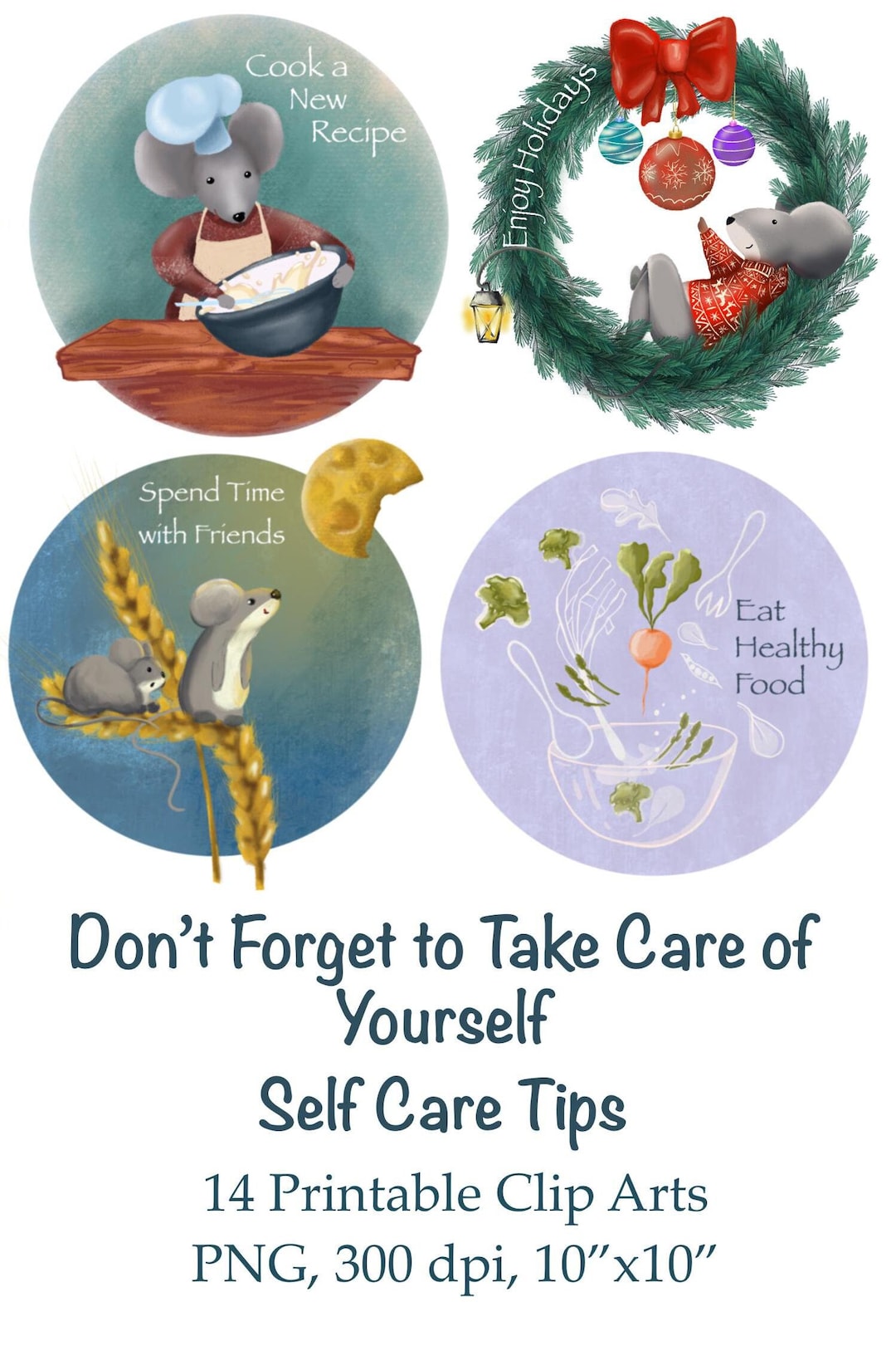 Printable Self-care Cliparts to Create Stickers, Pins or Badges With ...