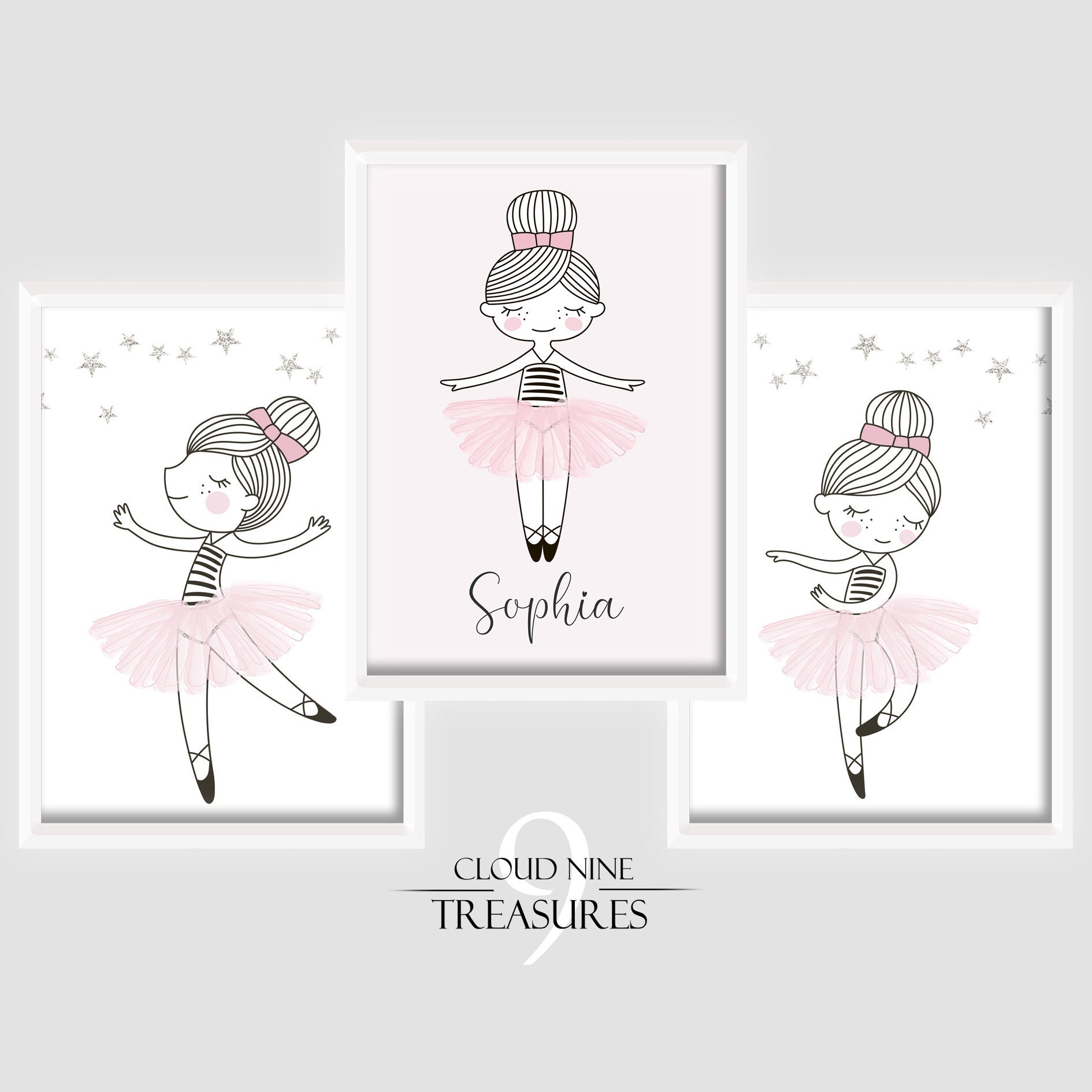 Girly Ballerina Ballet Tutu Baby Girls A4 or A3 Nursery Set of - Etsy UK