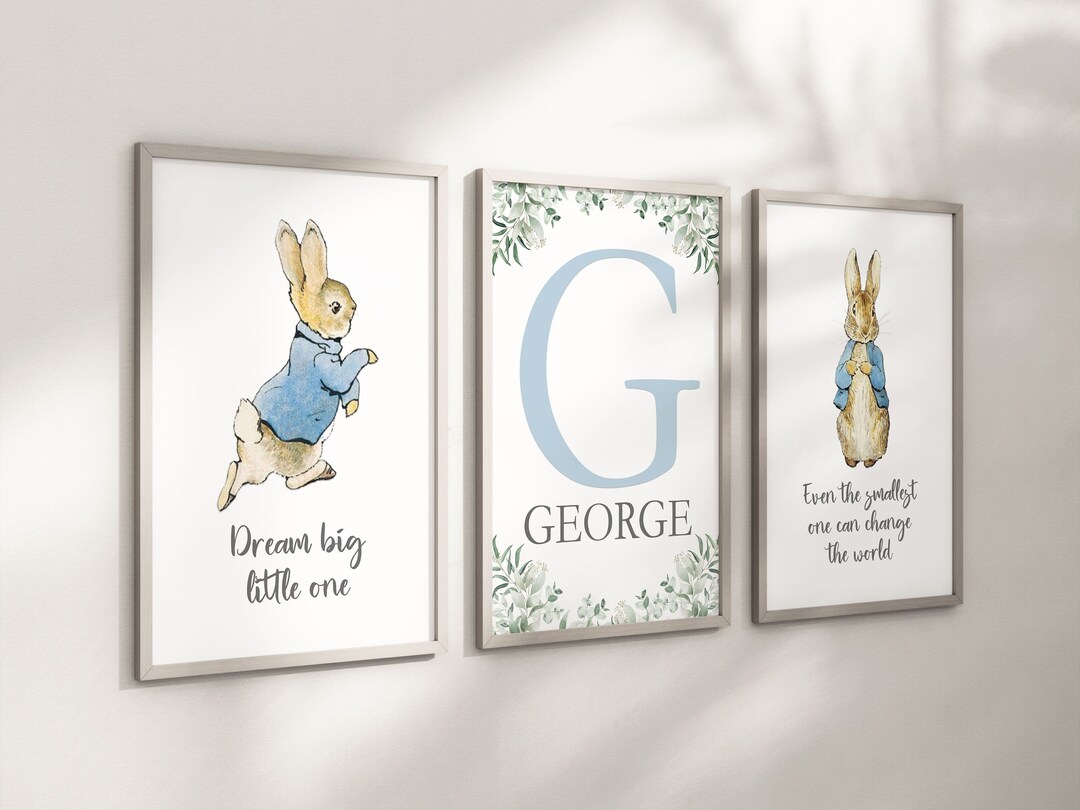 Personalised Peter Rabbit Baby Boy Girl Bunny Print UNFRAMED Set of 3 ...