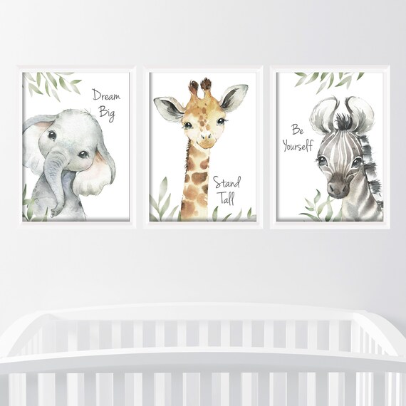 Safari Elephant Giraffe Zebra Boys Girls A4 or A3 Nursery Set | Etsy