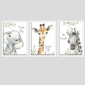 Safari Elephant Giraffe Zebra Boys Girls A4 or A3 Nursery Set of ...