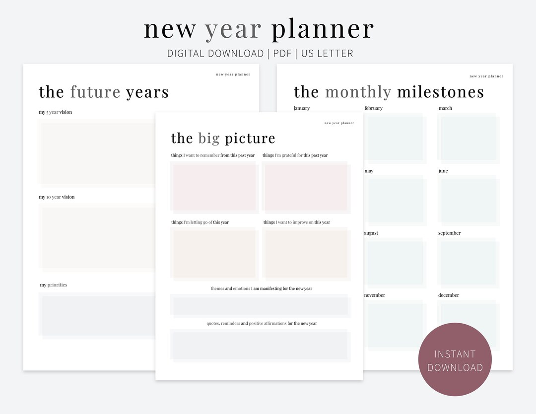 New Year Goals and Resolutions Planner | 16 Page Digital and Printable ...