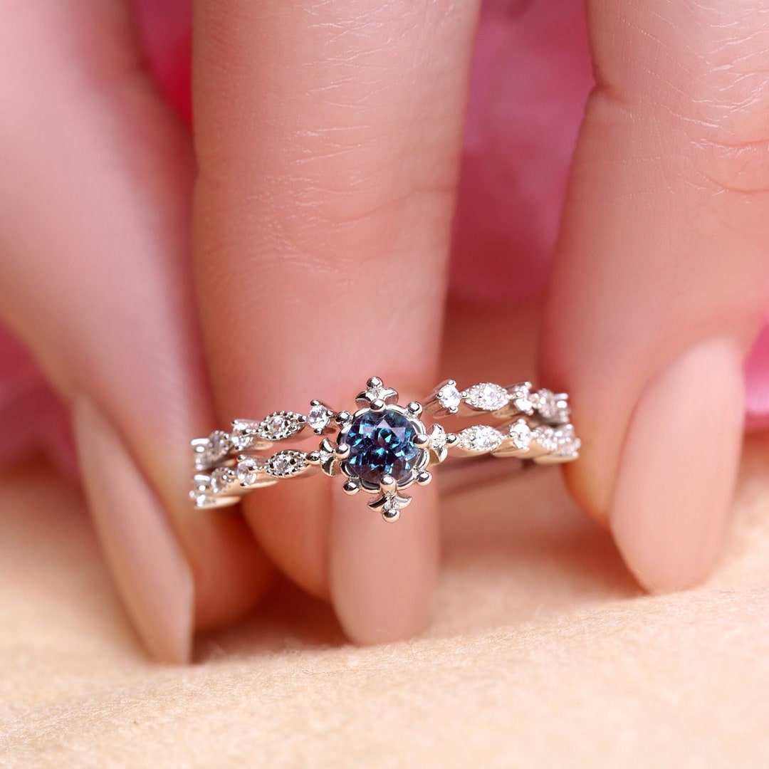 Vintage Alexandrite Ring Set, Engagement Ring Set, Ring for Women ...