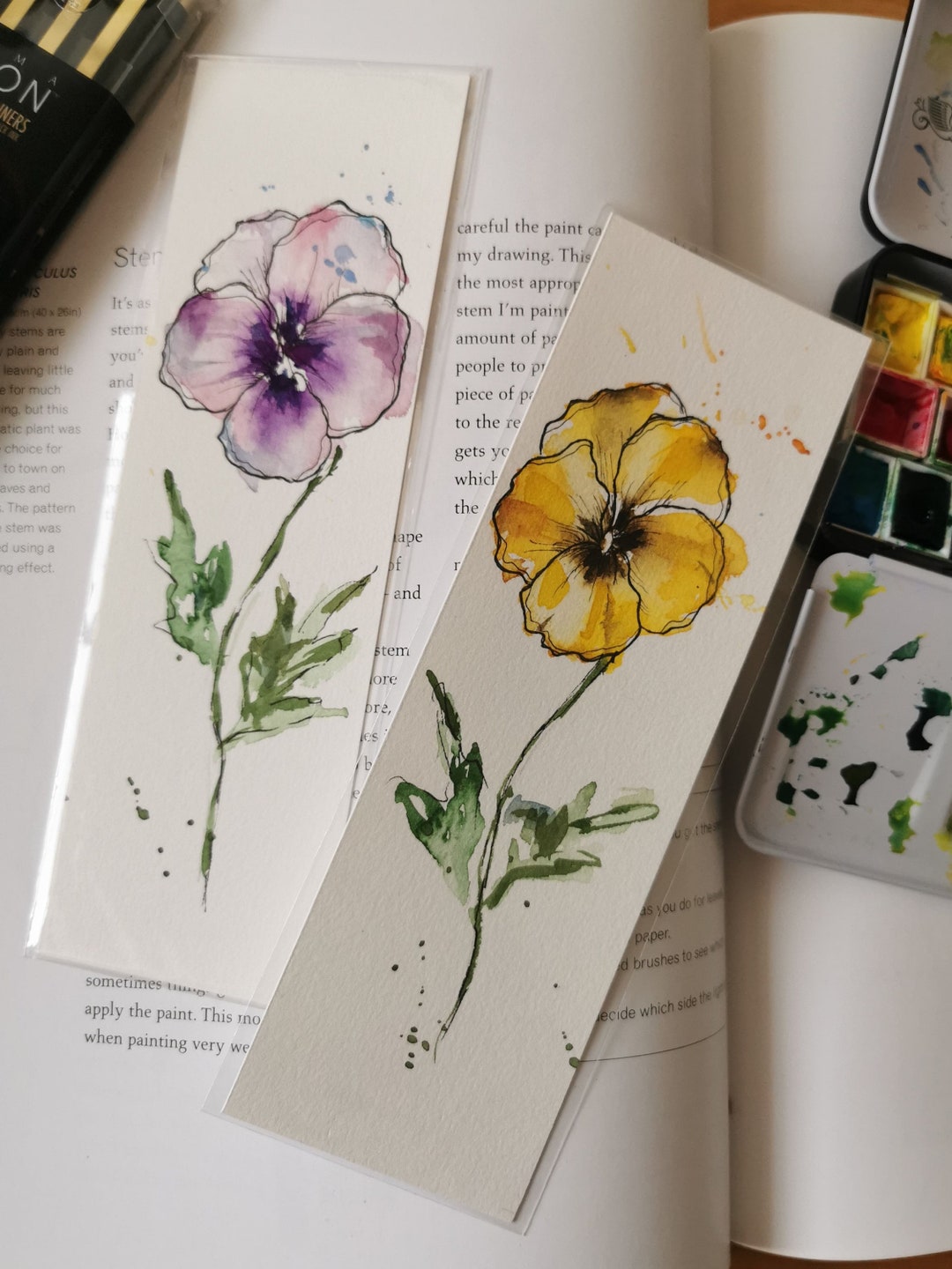 Handpainted Pansy Bookmark for Book Lover, Original Watercolour Flower ...