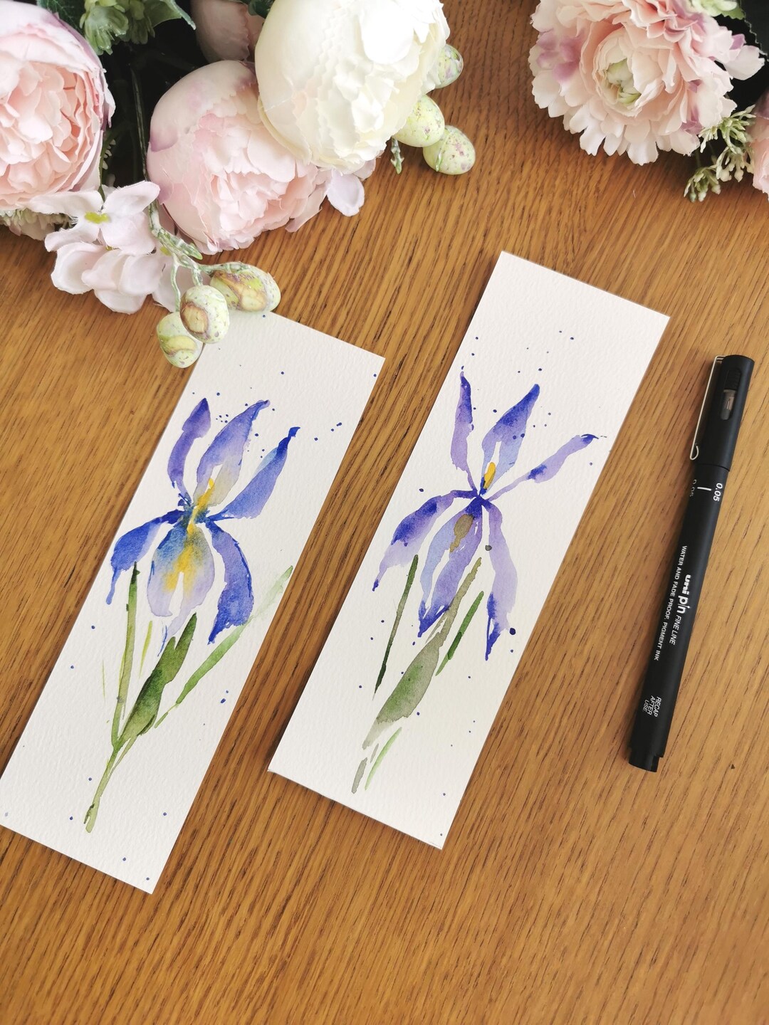 Handpainted Iris Bookmark, Original Watercolour Bookmark, Purple Floral ...