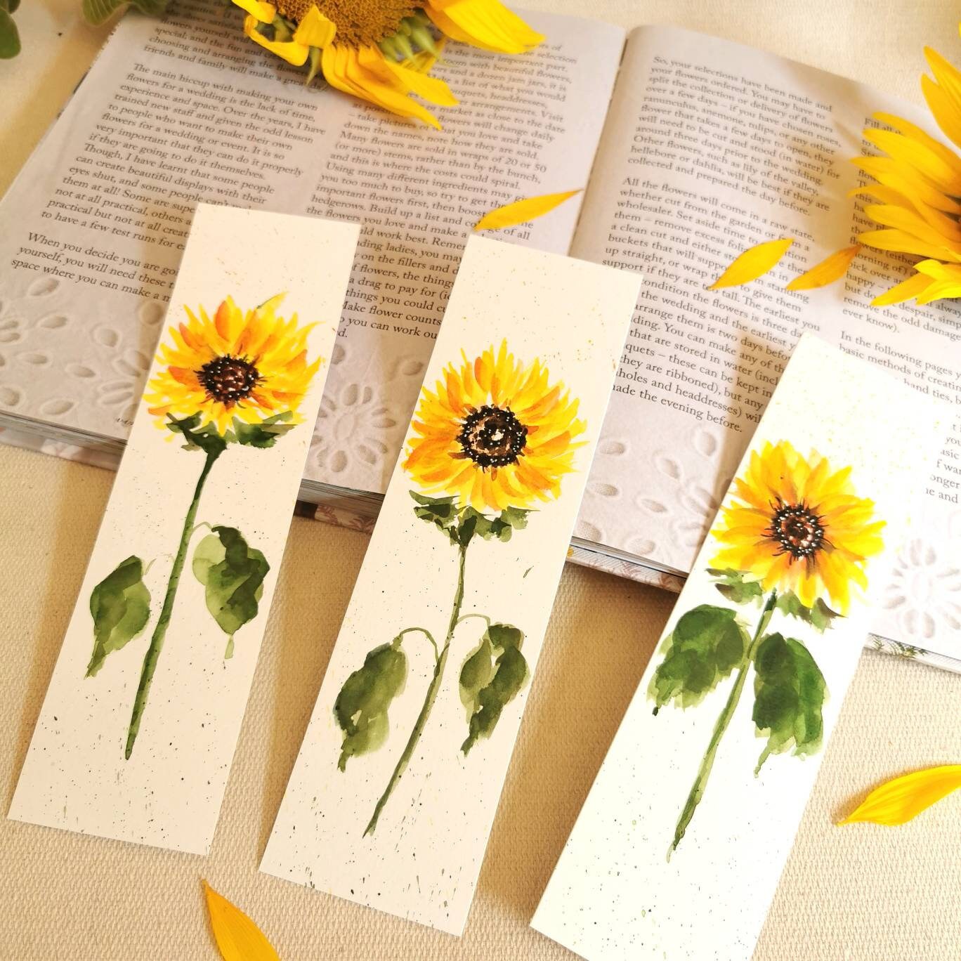 Handpainted Sunflower Bookmark, Original Watercolour Bookmark, Yellow ...