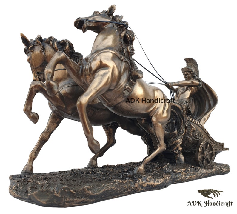 Roman Chariot With Horses Statue, 10" Inch Bonded Bronze Roman ...