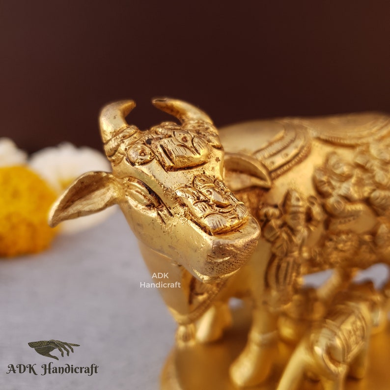 Kamdhenu Cow Idol Brass 5 Inches Kamdenu Cow With Calf - Etsy