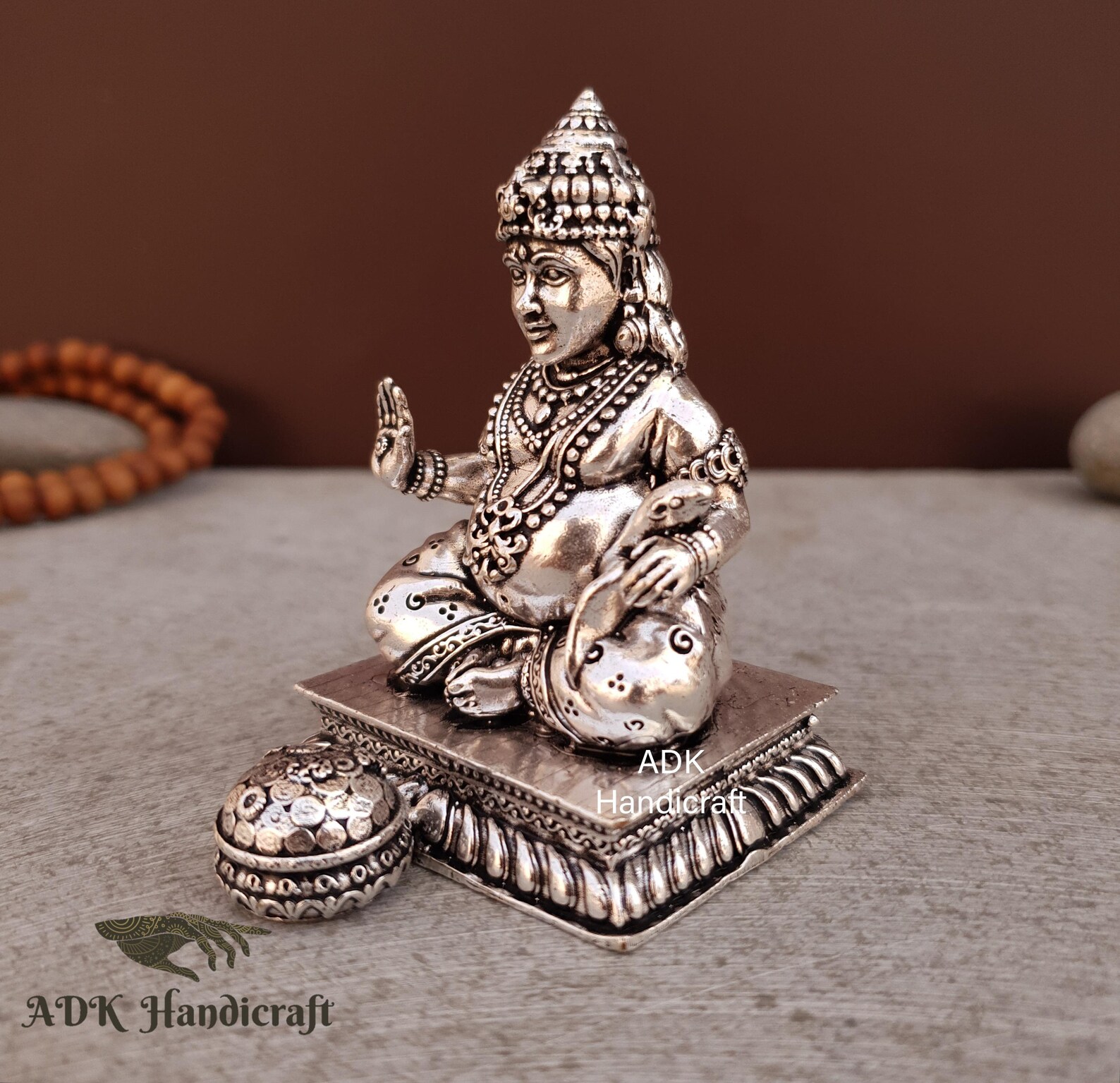 Brass Kuber Statue in Silver Finish, 5" Inch Kuvera Statue, Lord of ...
