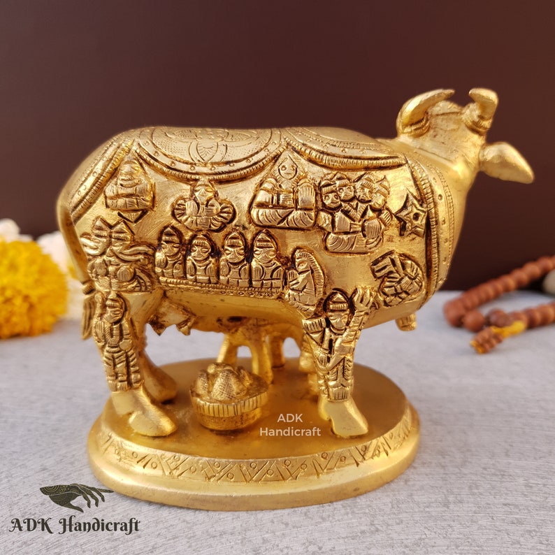 Kamdhenu Cow Idol Brass 5 Inches Kamdenu Cow With Calf - Etsy