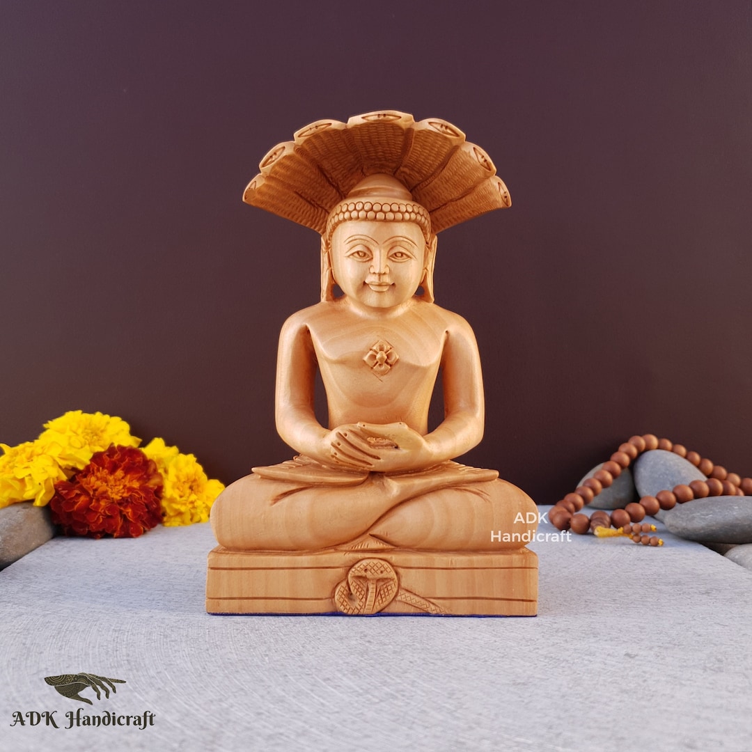 Lord Parasnath Statue, 6.2" Inch Wooden Handcarved Parshvanatha ...