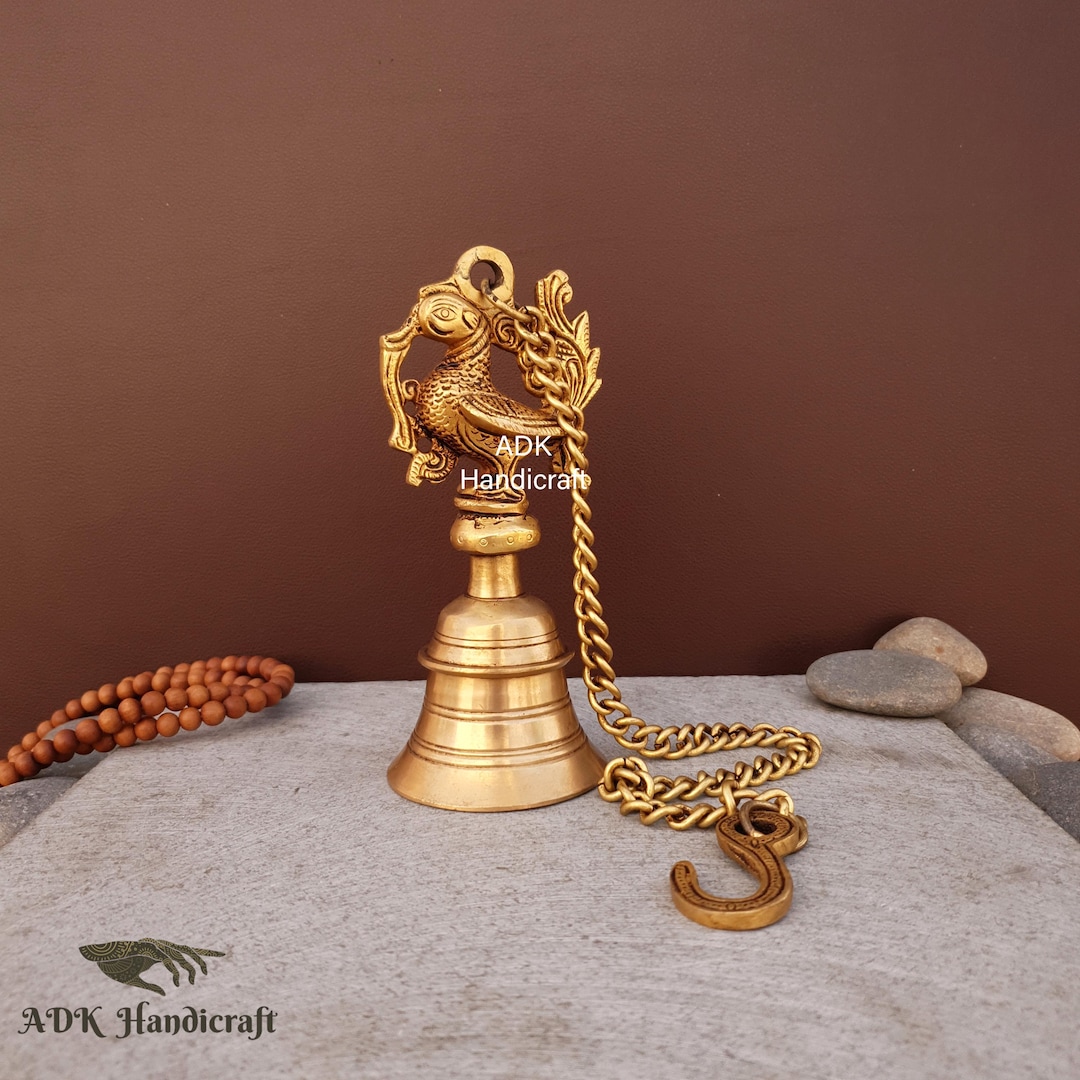 Brass Peacock Hanging Bell With Chain, 24 Inch Long Chain for Home ...