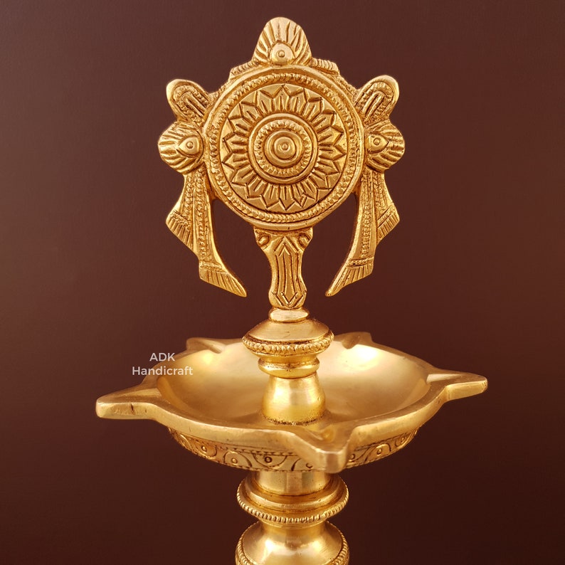 Brass Shankh Chakra Diya Set- 12" Inch, Home Temple Diya, Oil Lamp ...