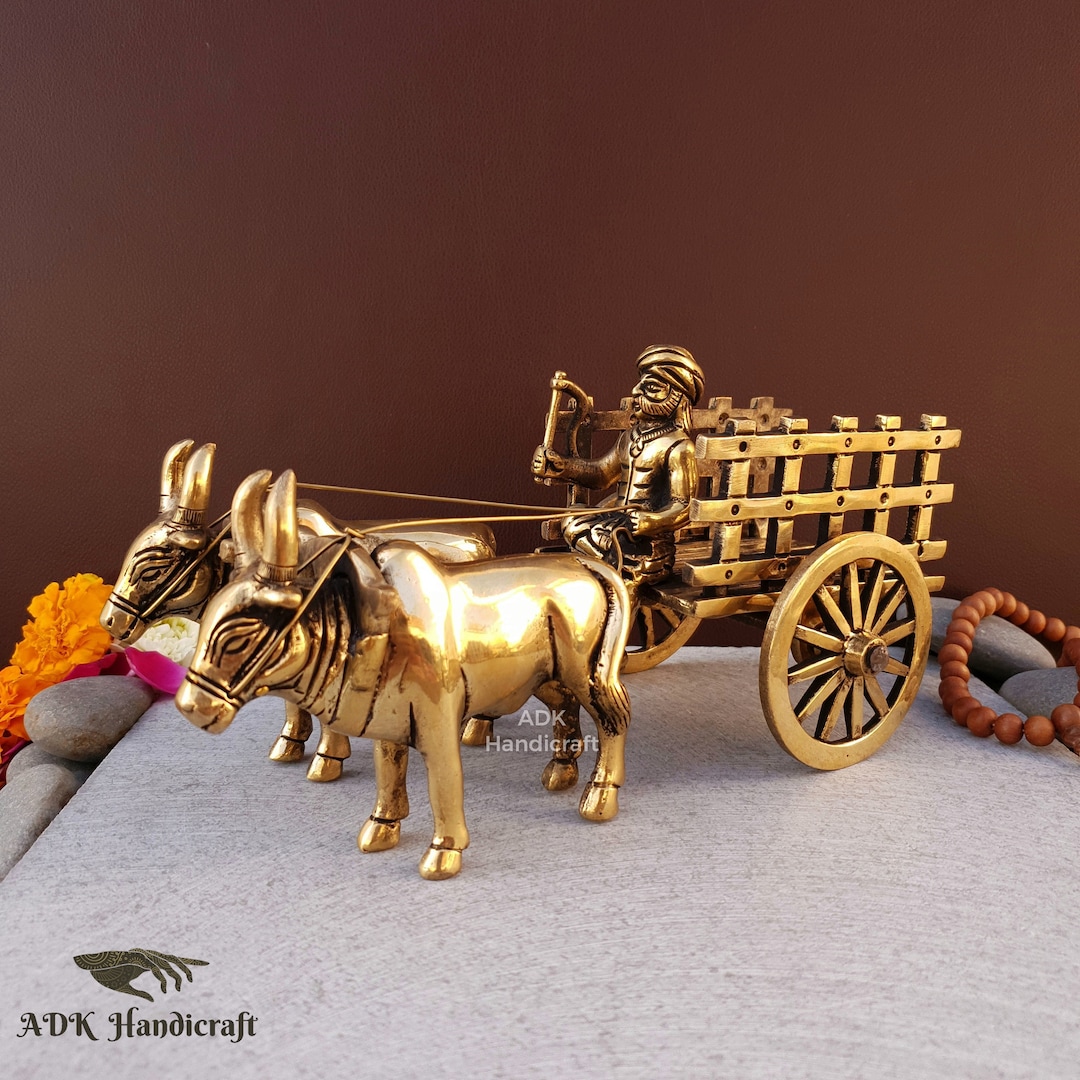 Brass Vintage Bullock Cart Showpiece, 9" Inches Indian Bailgadi, Brass ...