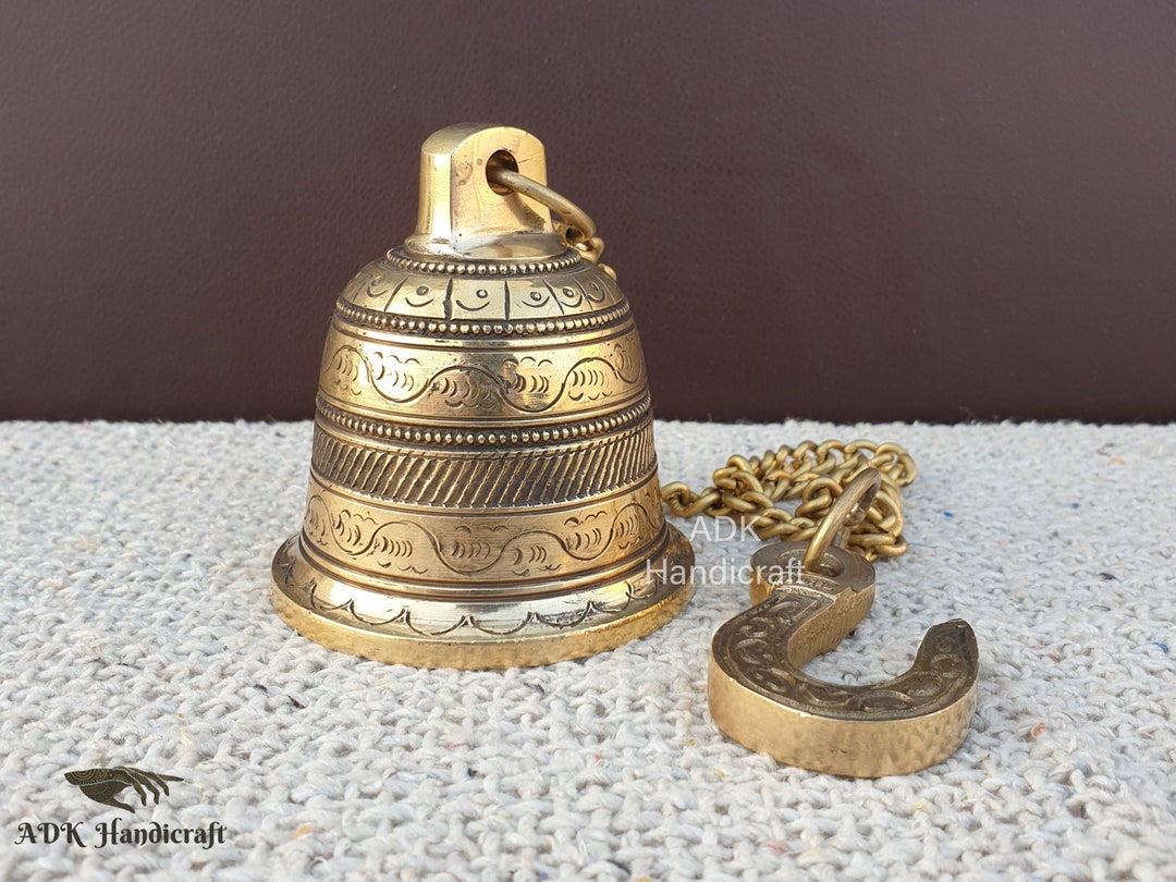 Brass Hanging Bell With Chain, 18 Inch" Long Chain for Home Temple ...