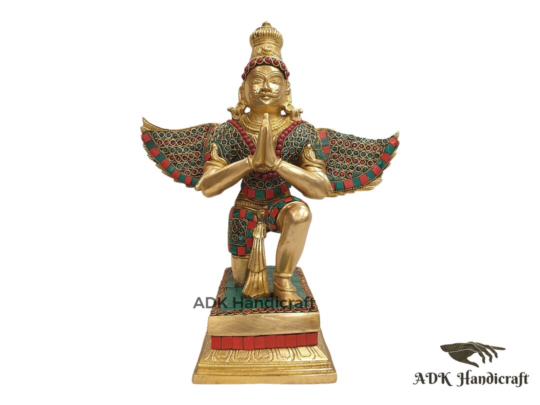 Brass Big Garuda Statue, 12" Inch Large Lord Garud Wagon of Lord Vishnu ...
