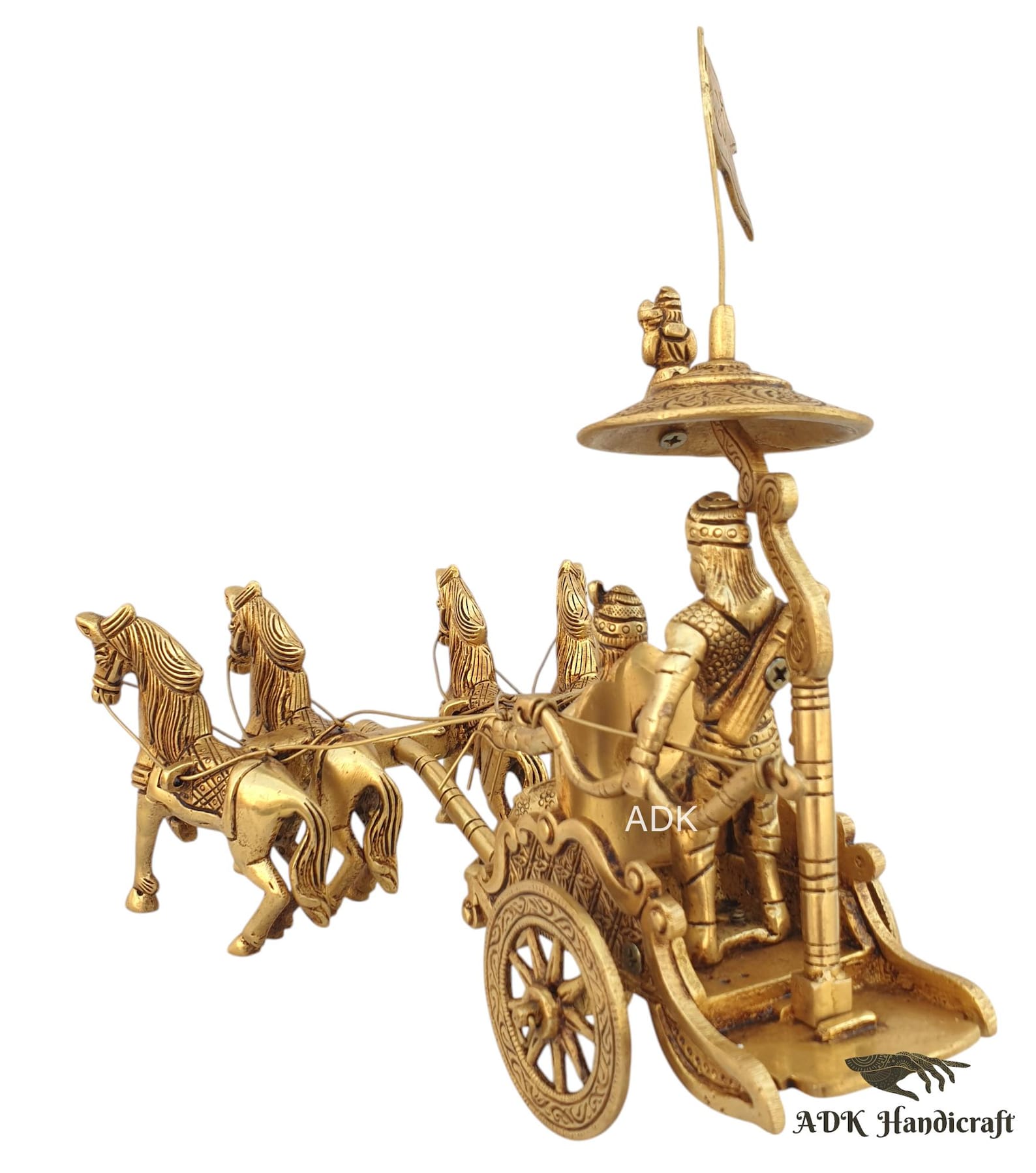 Brass Krishna Arjuna Rath Chariot, 9" Inch Arjun Rath With 4 Horses ...