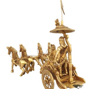 Brass Krishna Arjuna Rath Chariot, 9" Inch Arjun Rath With 4 Horses ...