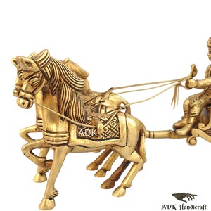 Brass Krishna Arjuna Rath Chariot, 9" Inch Arjun Rath With 4 Horses ...