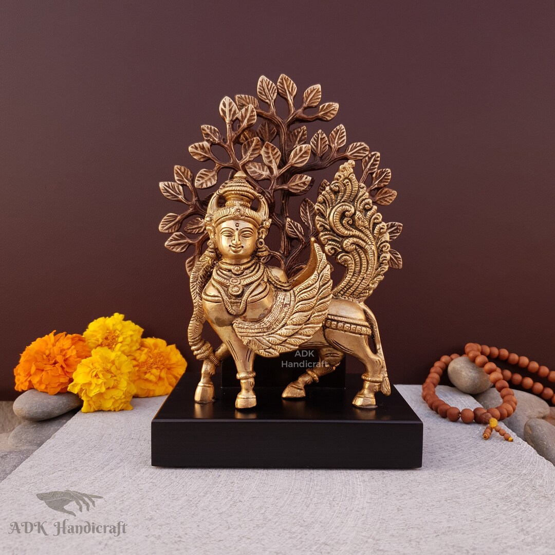 Brass Kamdhenu Cow Idol- 9" Inch, Cow With Calf Statue, Good Luck Cow ...