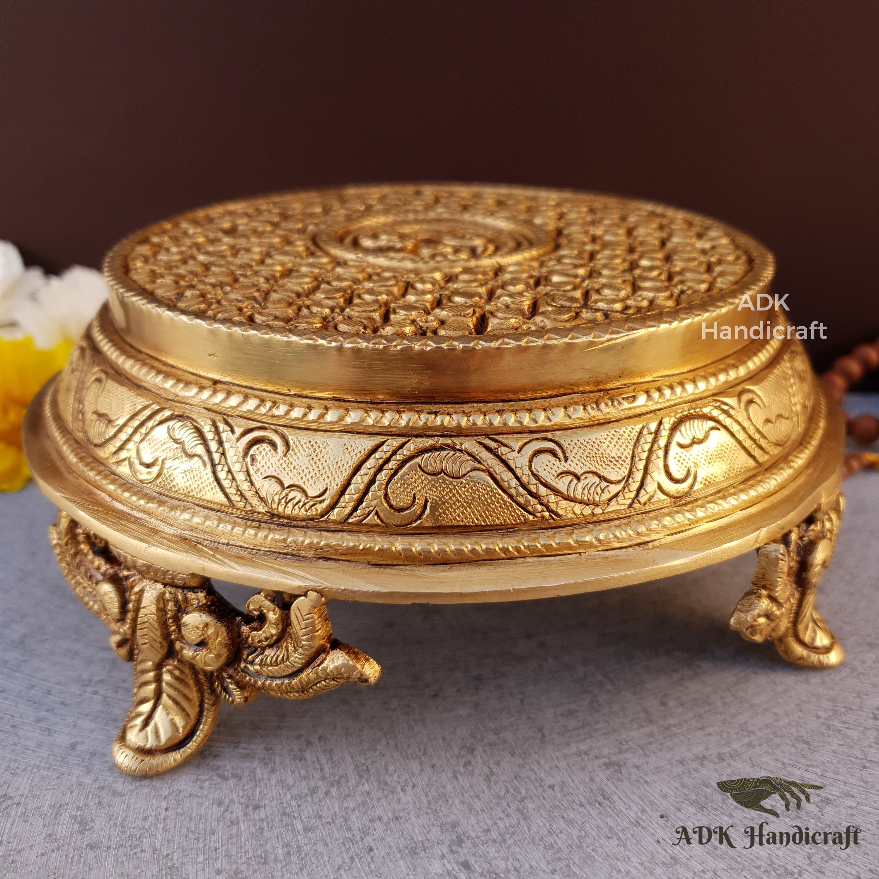 Wooden Brass Indian Chowki, 14 Inch Hexagon Chowki, Pooja Chowki for ...